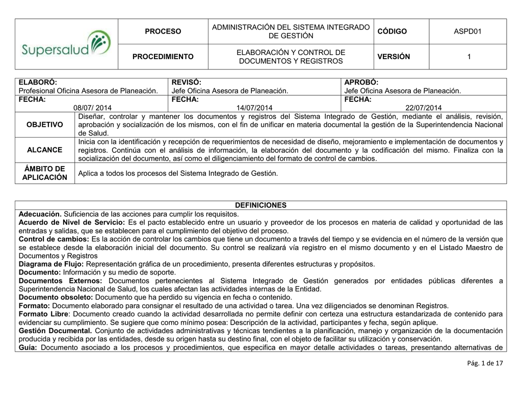 Elaboración y Control de Documentos y Registros