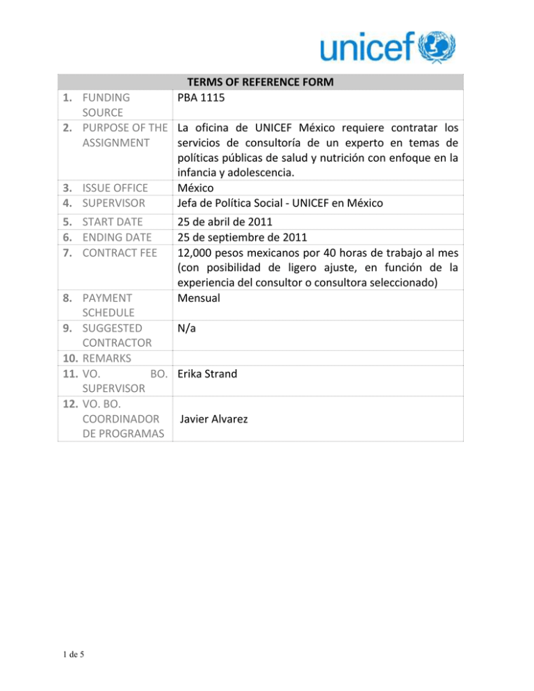 TERMS OF REFERENCE FORM 1. 2. SOURCE