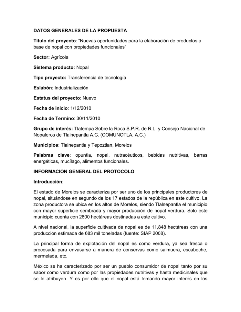 DATOS GENERALES DE LA PROPUESTA Titulo del proyecto