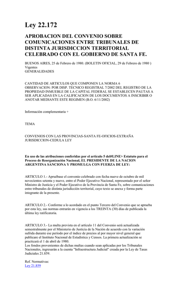 ley nacional 22.172 - Colegio de Abogados de Esquel