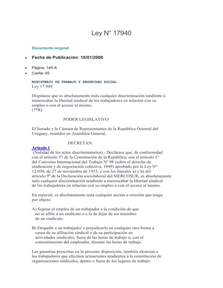 LEY 17 940 LicenciaSindical