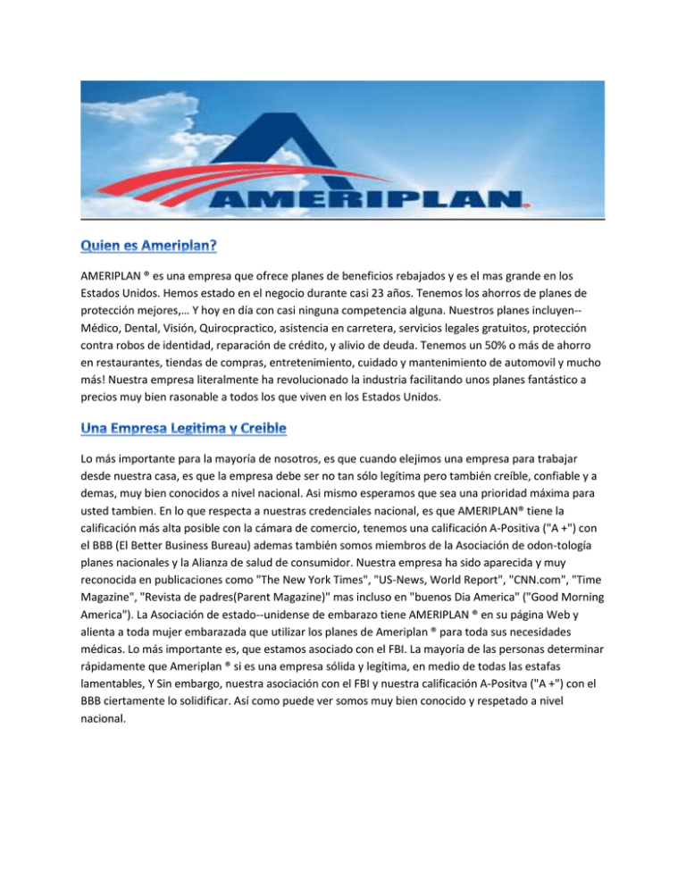 Resumen de la compania Ameriplan: (Company Overview)