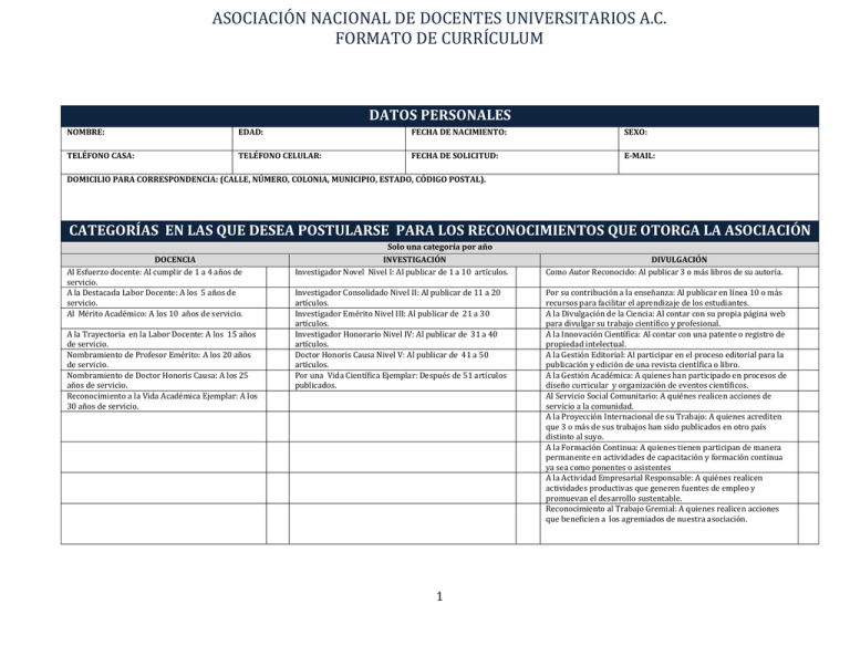 el formato de currículum sugerido