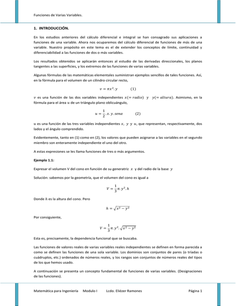 Funciones de Varias Variables.