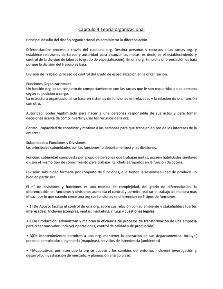 Capitulo 4 Teoría organizacional