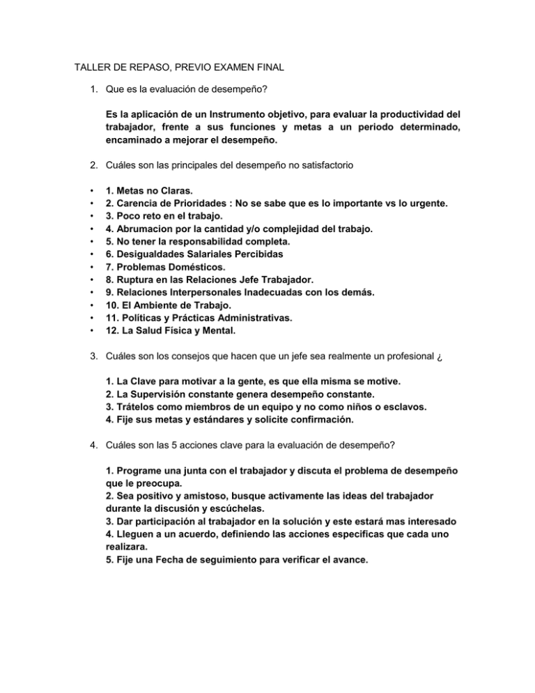 TALLER DE REPASO, PREVIO EXAMEN FINAL TALLER DE REPASO, PREVIO EXAMEN FINAL