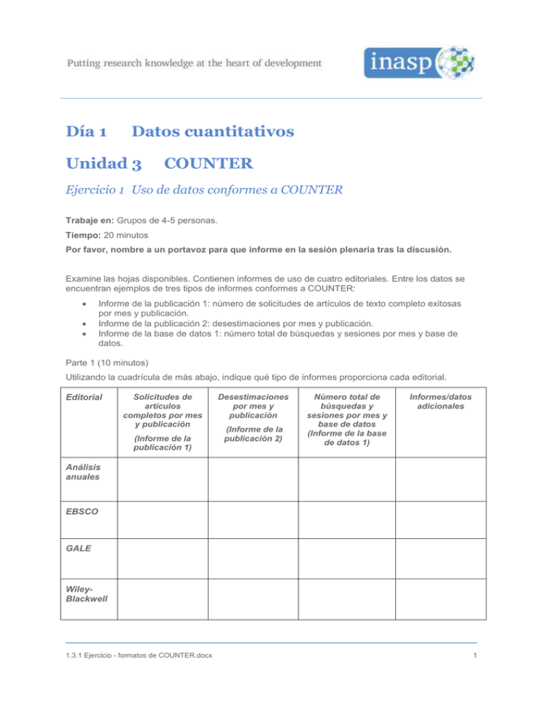 1.3.1 Ejercicio - formatos de COUNTER