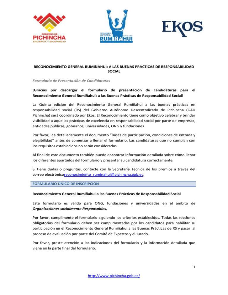 Formulario Candidaturas Premios Organizaciones Socialmente