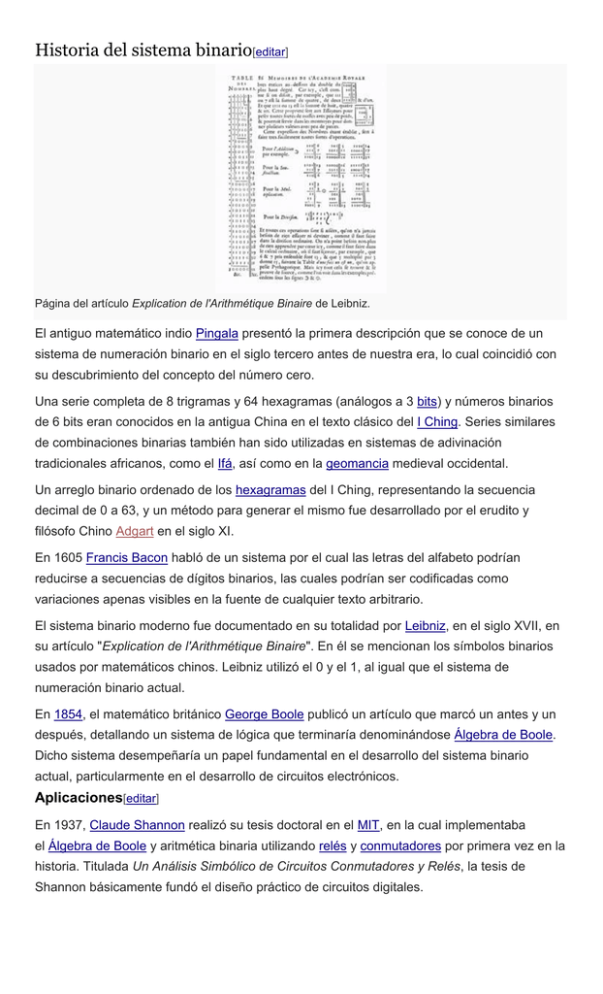 Historia del sistema binario