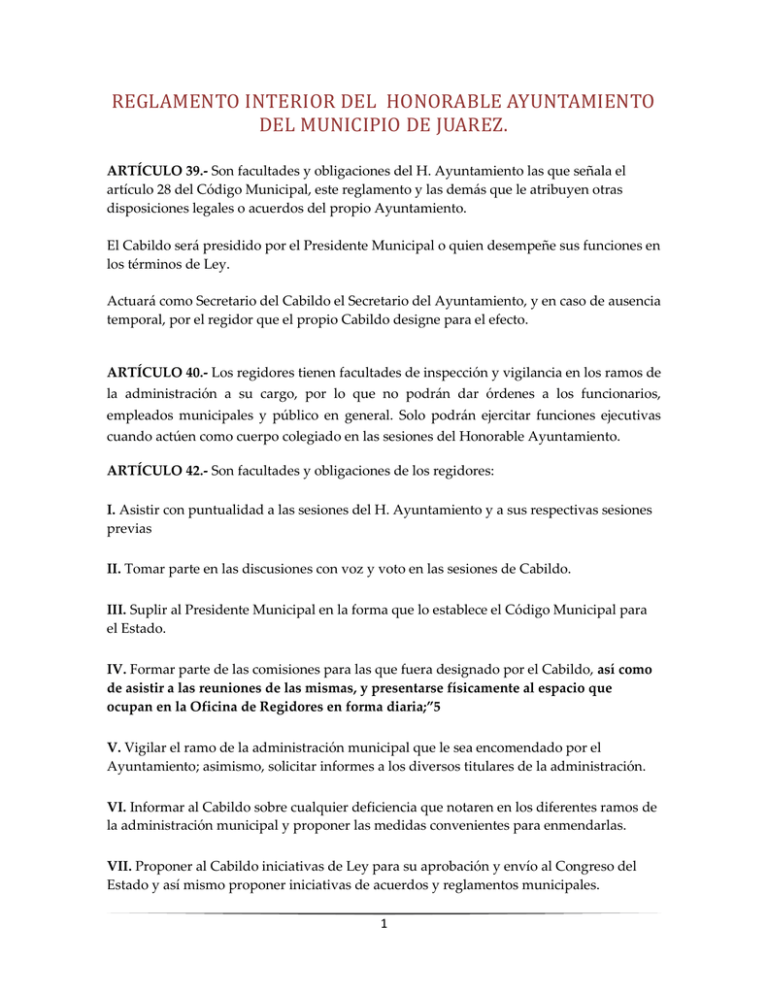 REGLAMENTO INTERIOR DEL HONORABLE