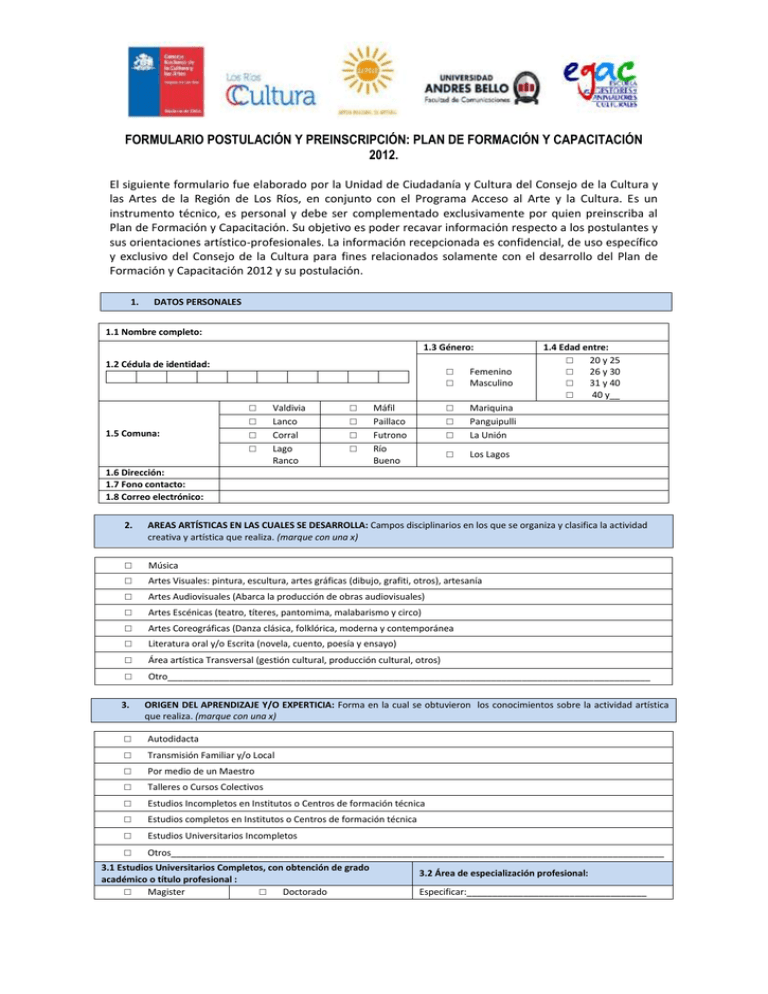 Ficha preinscripción Plan de Formación y Capacitación
