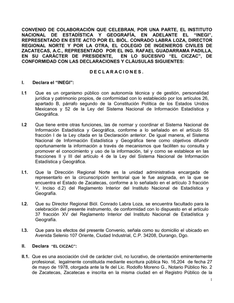 CONVENIO QUE CELEBRAN, POR UNA PARTE, EL INSTITUTO