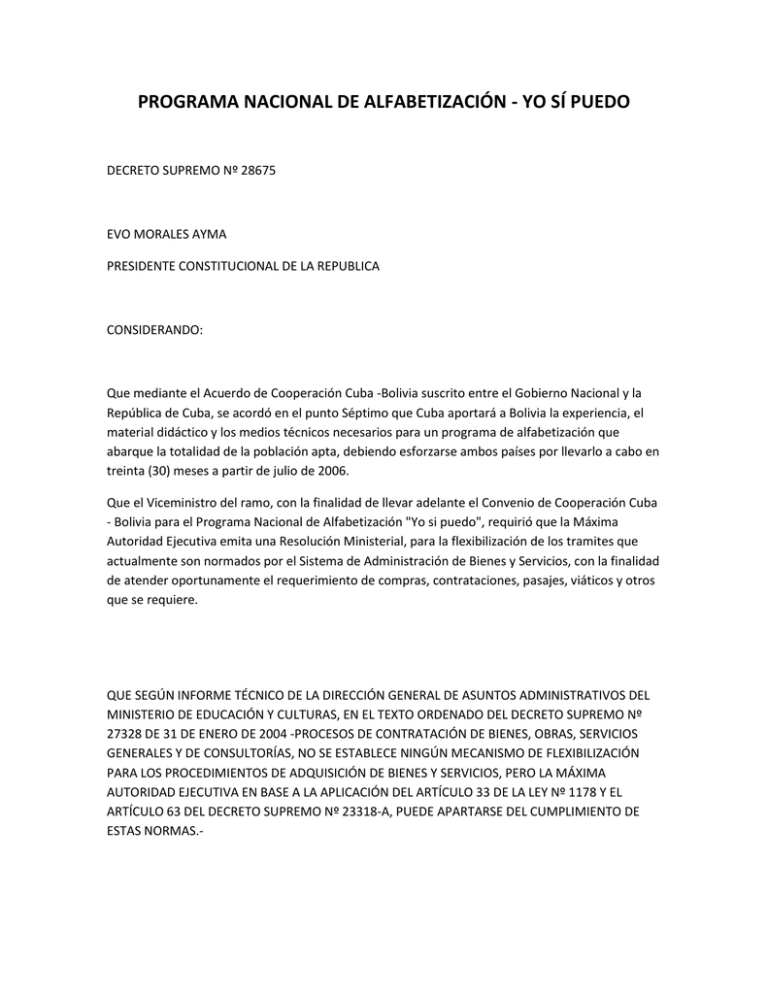 PROGRAMA NACIONAL DE ALFABETIZACIÓN - YO SÍ PUEDO