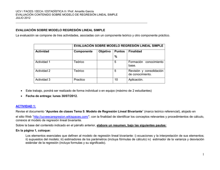 evaluación sobre modelo regresión lineal simple