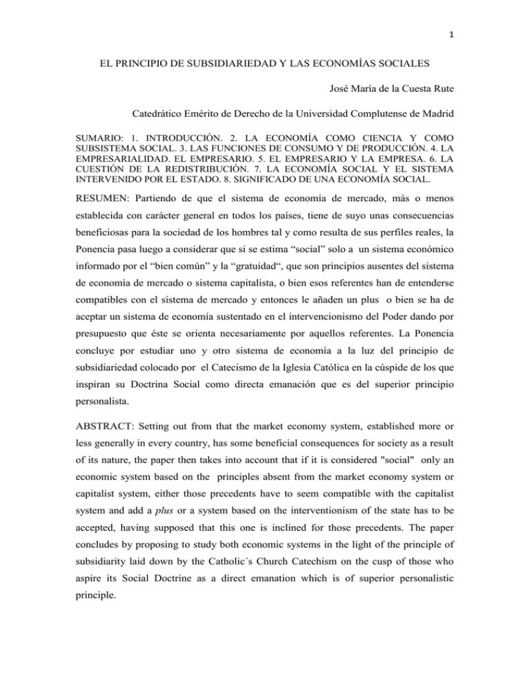 EL PRINCIPIO DE SUBSIDIARIEDAD Y LAS ECONOMÍAS