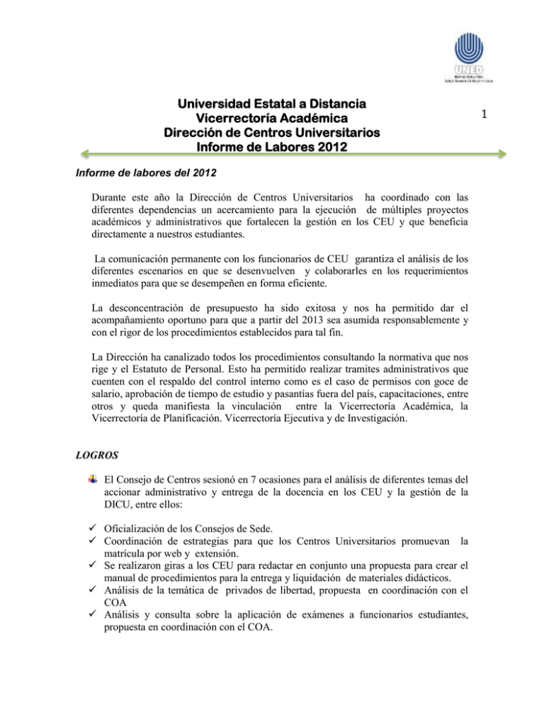 1 Universidad Estatal a Distancia Vicerrectoría Académica