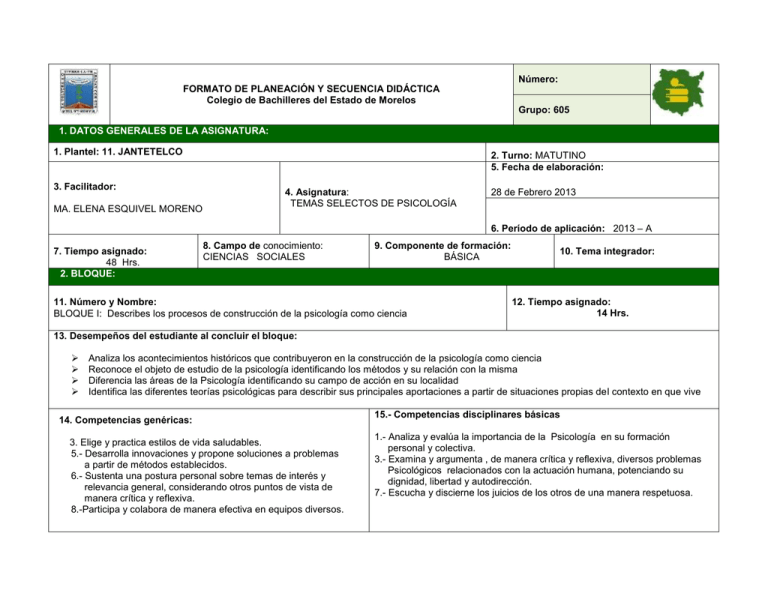FORMATO DE PLANEACIÓN Y SECUENCIA DIDÁCTICA Colegio