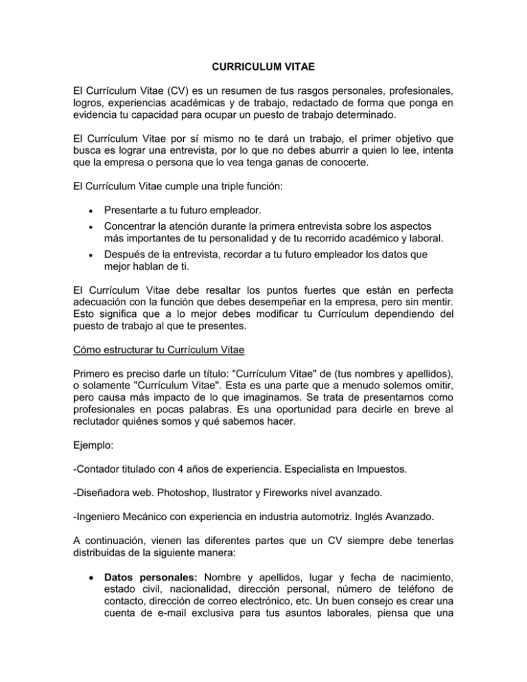 Currículum Vitae - Universidad Santa Paula