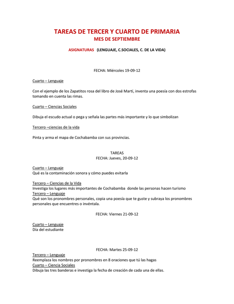 tareas de secundaria mes de septiembre