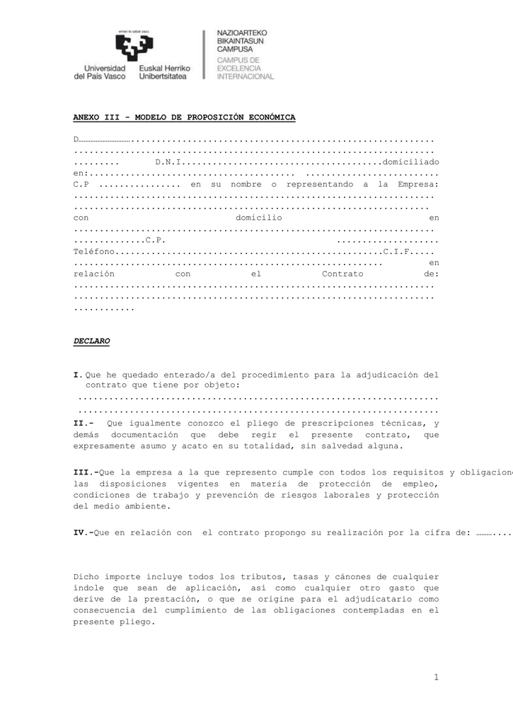 anexo iii - modelo de proposición económica