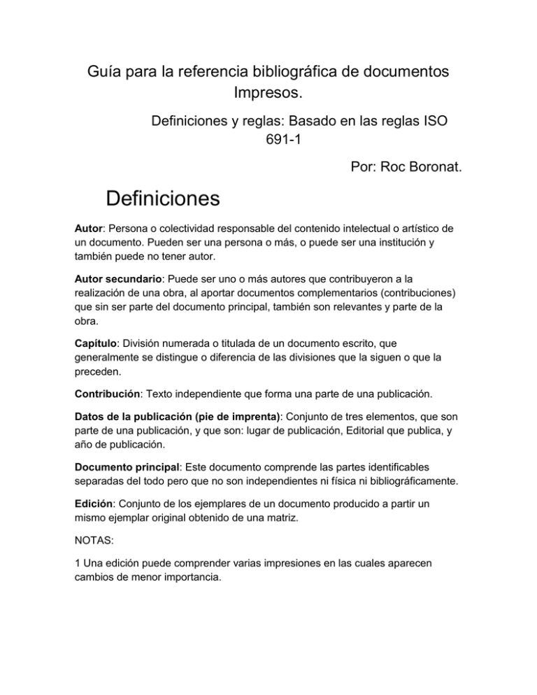 Guia para la referencia bibliográfica de documentos Impresos