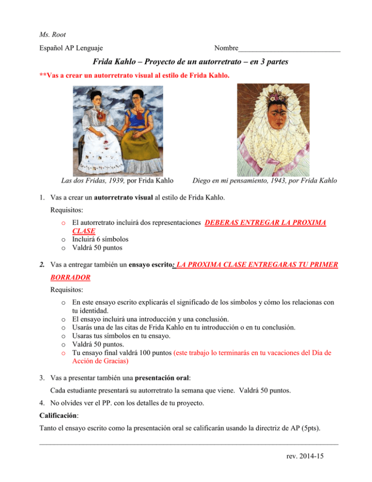 Frida Kahlo – Proyecto de un autorretrato