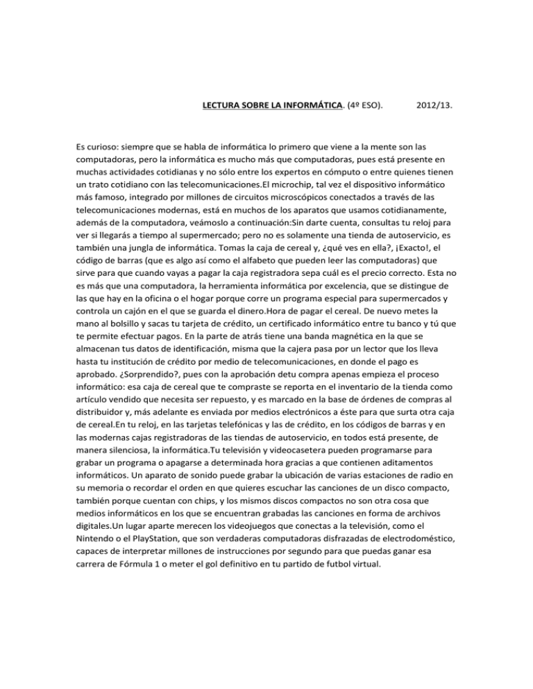lectura sobre la informática. (4º eso). 2012/13.