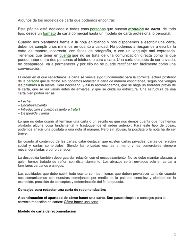 Algunos de los modelos de documentos internos