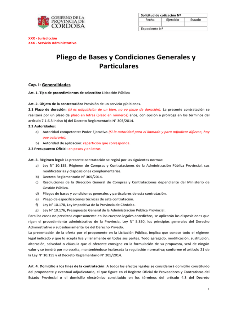 Licitación Pública: Pliego de bases y condiciones generales y