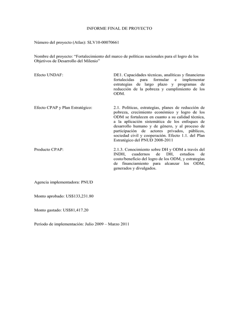 INFORME FINAL DE PROYECTO Número del proyecto (Atlas