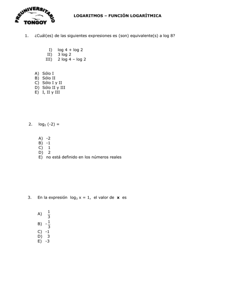 12.- Ejercicios Logaritmos y Función Logarítmica