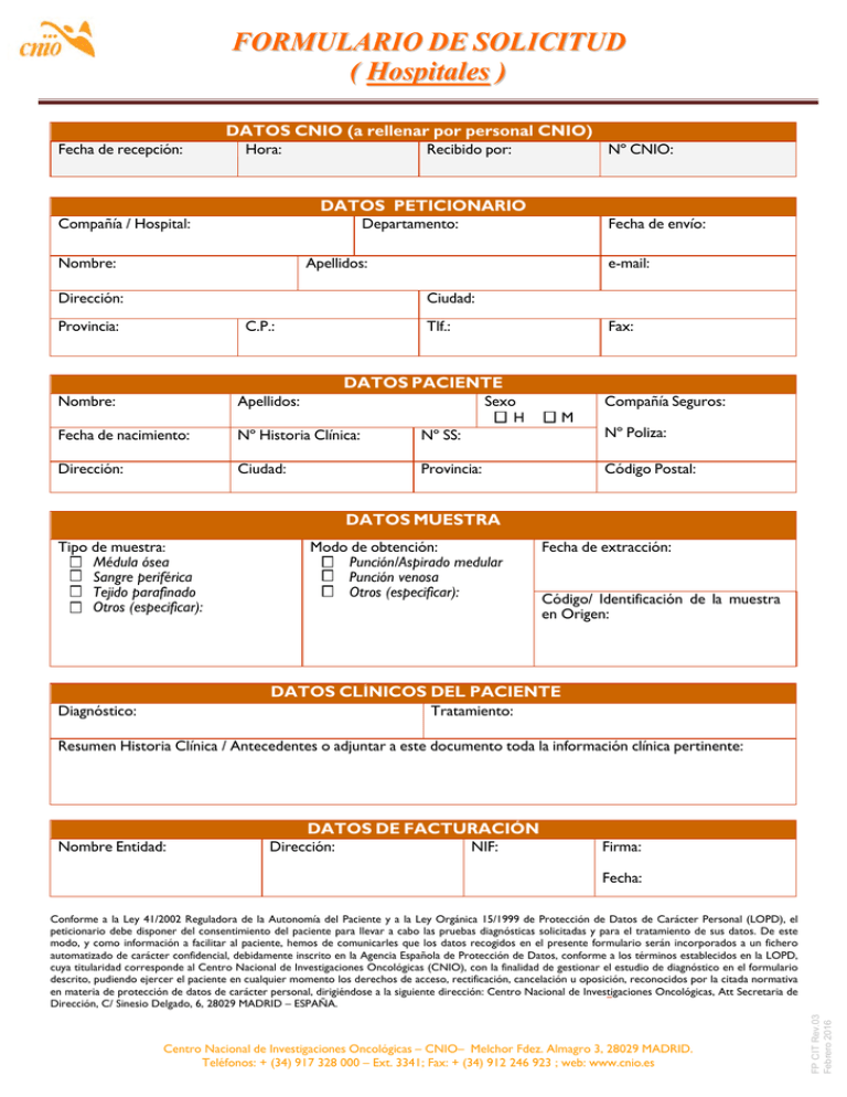 Formulario de Solicitud para Hospitales