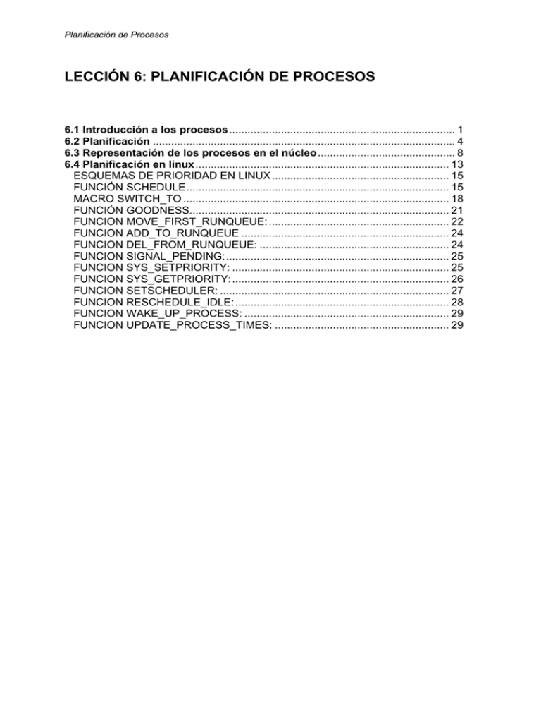 LECCIÓN 6: PLANIFICACIÓN DE PROCESOS