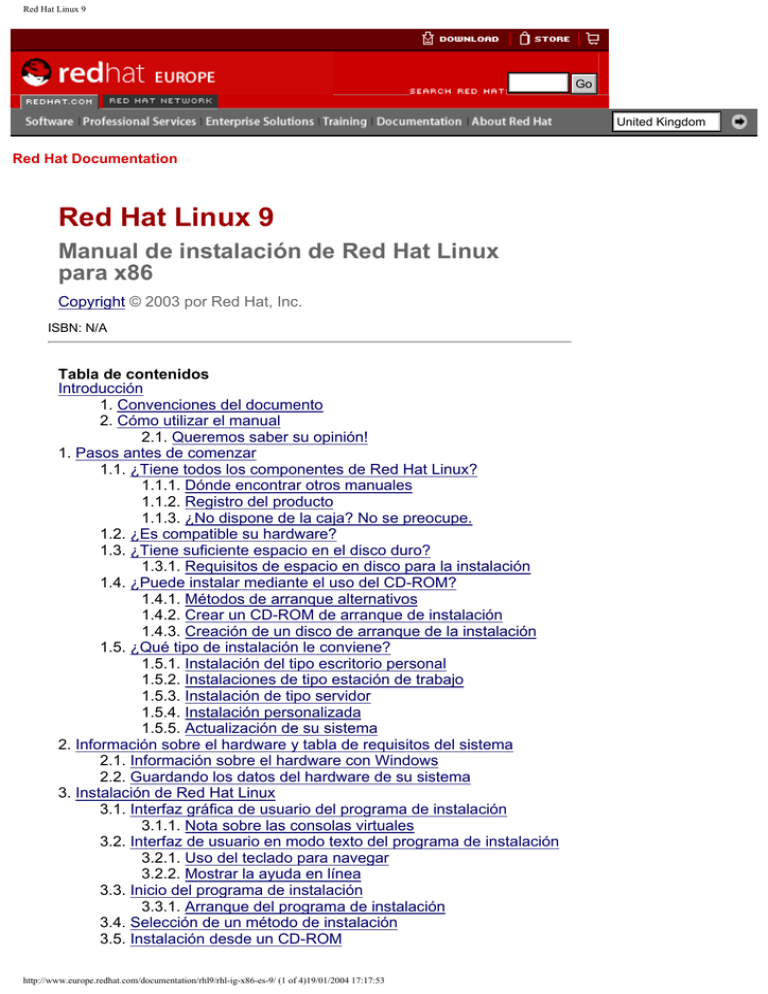 Red Hat Linux 9 Manual de instalación de Red Hat Linux