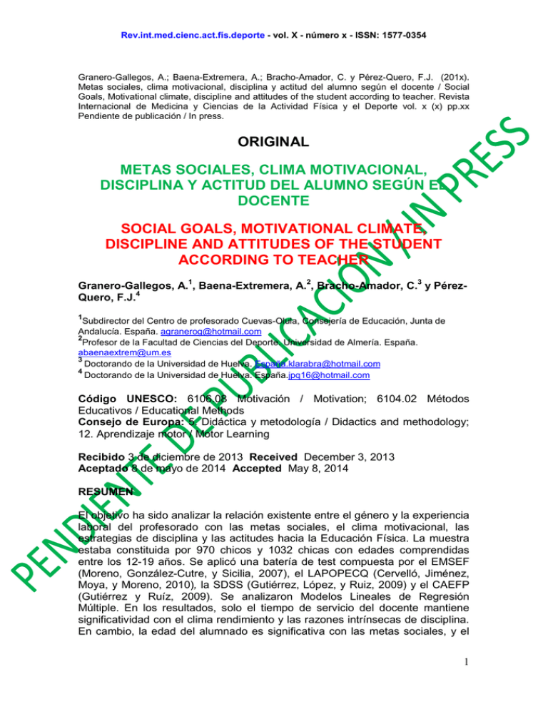 Metas sociales, clima motivacional, disciplina y actitud del alumno ...