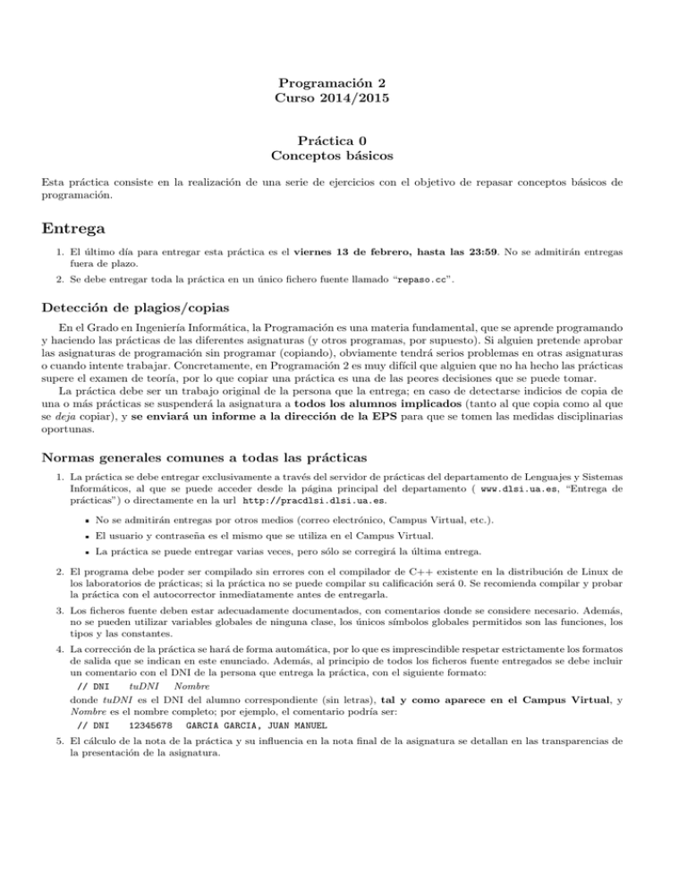 Programaci´ on 2 Curso 2014/2015 Pr´