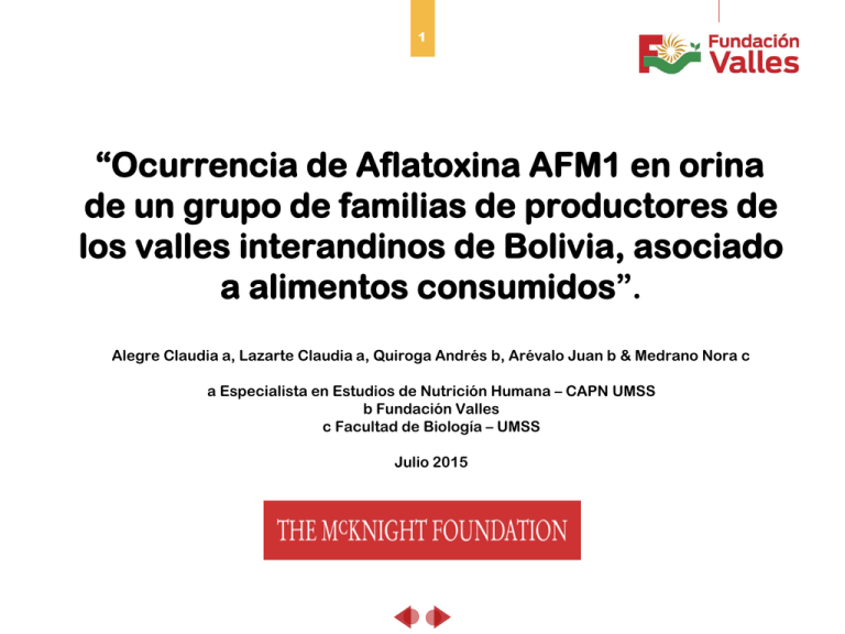 “Ocurrencia de Aflatoxina AFM1 en orina