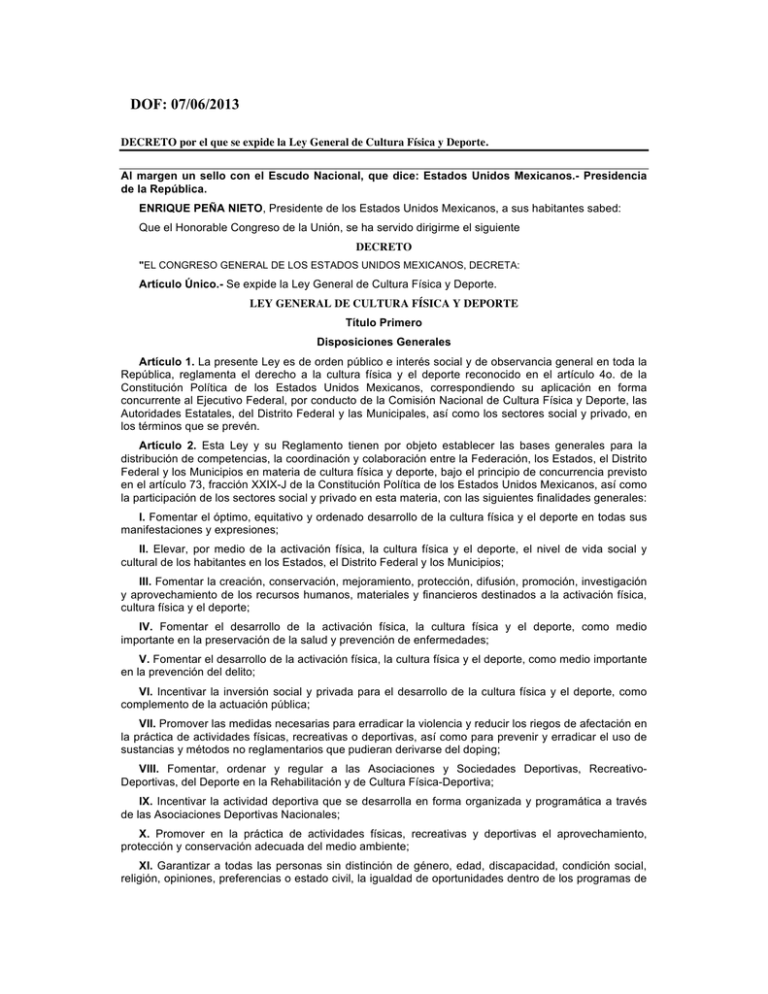 Ley General de Cultura F sica y Deporte
