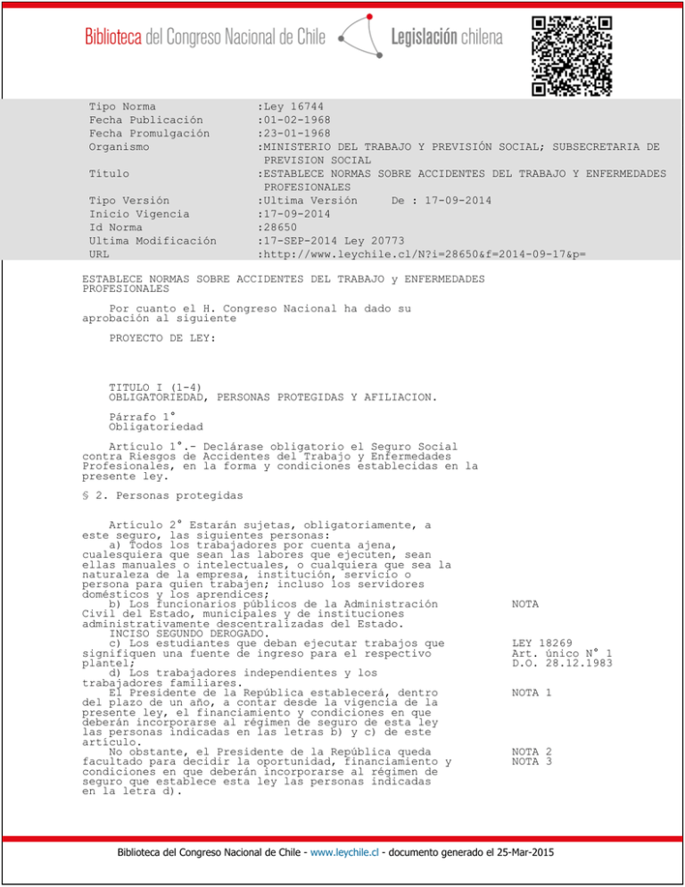 Descargar Ley 16.744