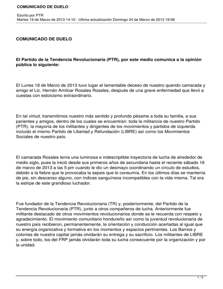 COMUNICADO DE DUELO