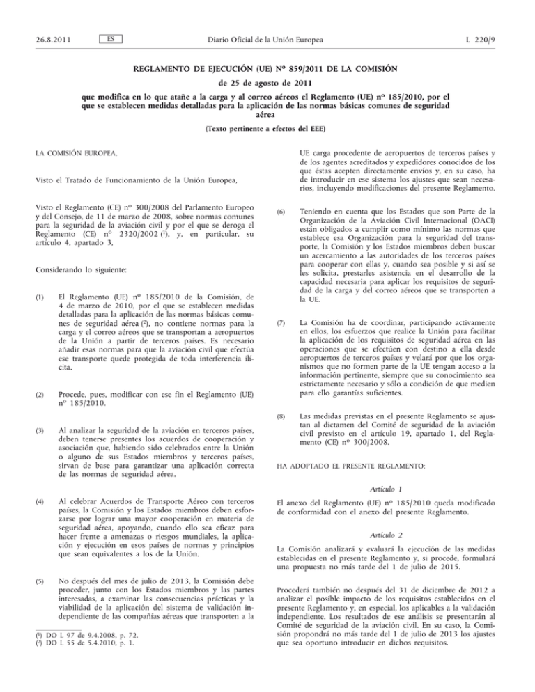 260811 reglamento carga correo aereo