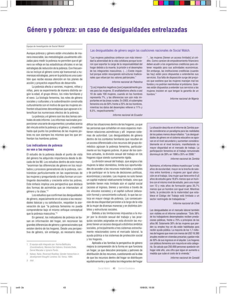 G nero y pobreza: un caso de desigualdades entrelazadas