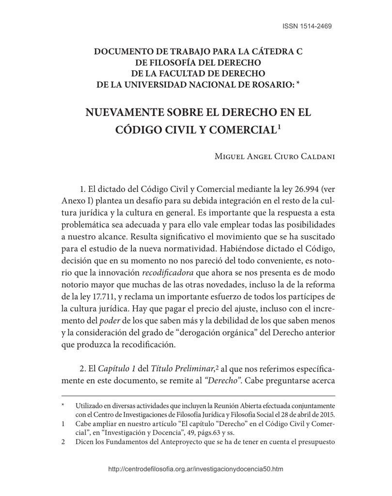 Nuevamente sobre el Derecho en el C digo Civil y Comercial
