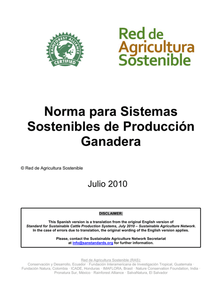 Norma para Sistemas Sostenibles de Produccion Ganadera