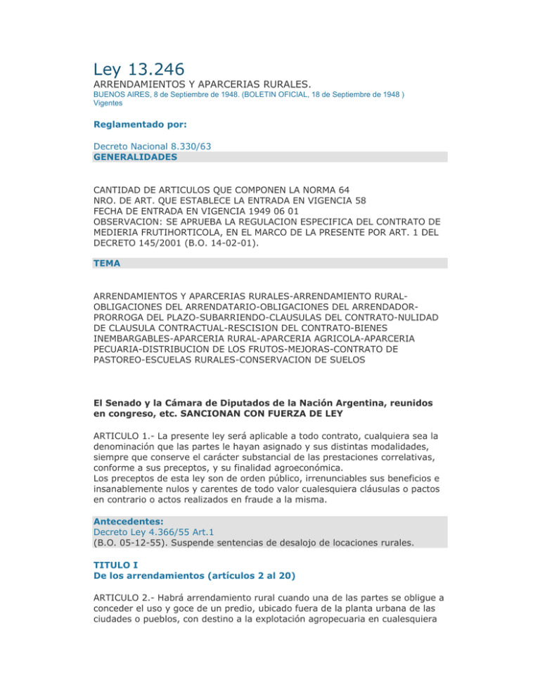 Ley Nacional N° 13246/1948