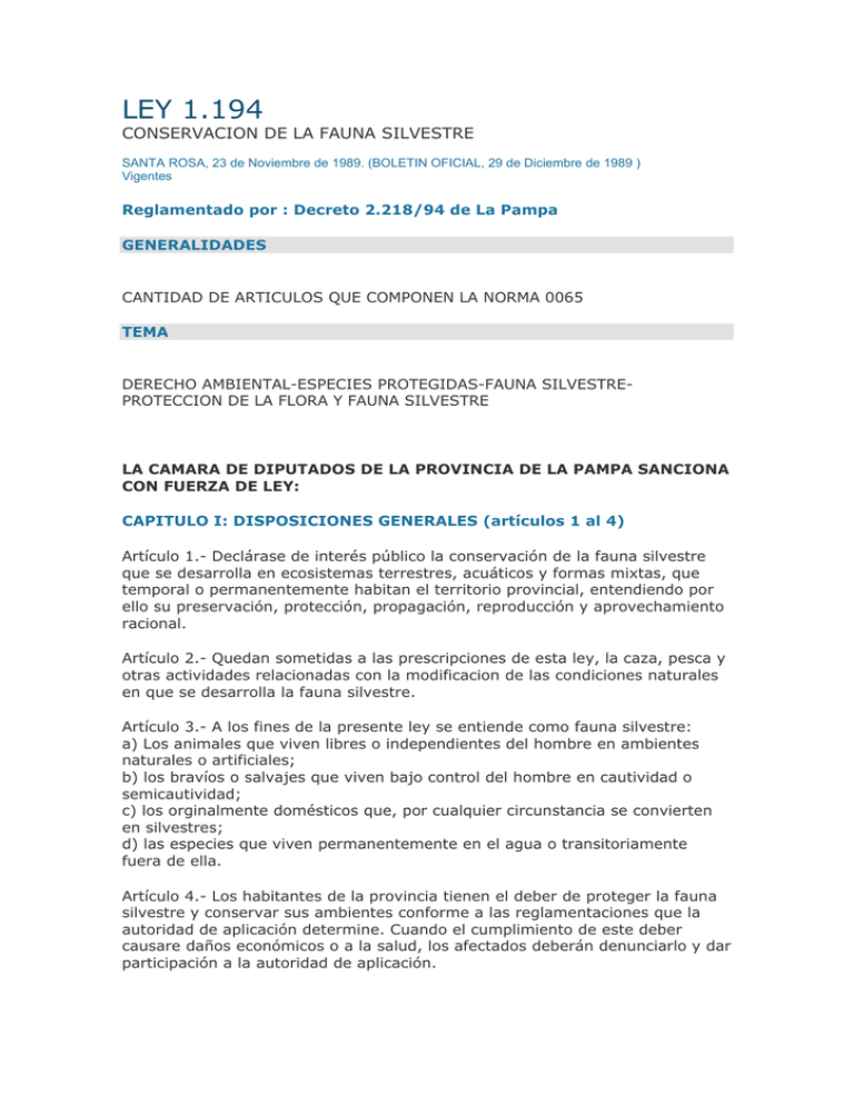 Ley Provincial N° 1194/1989