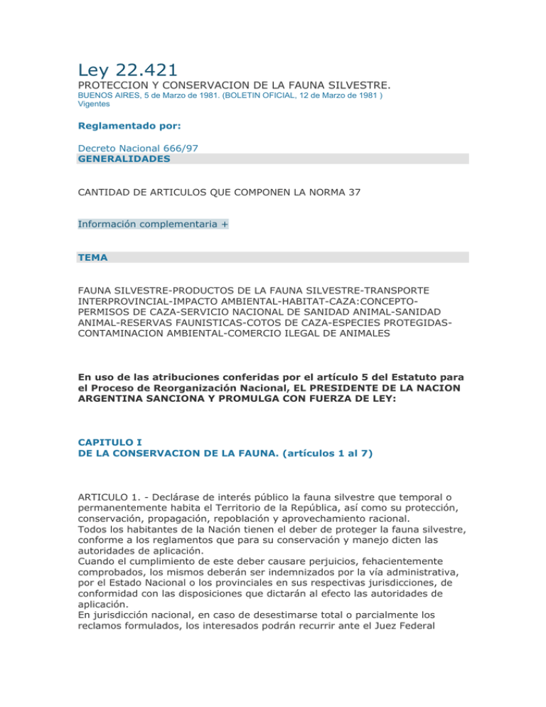 Ley Nacional N° 22421/1981
