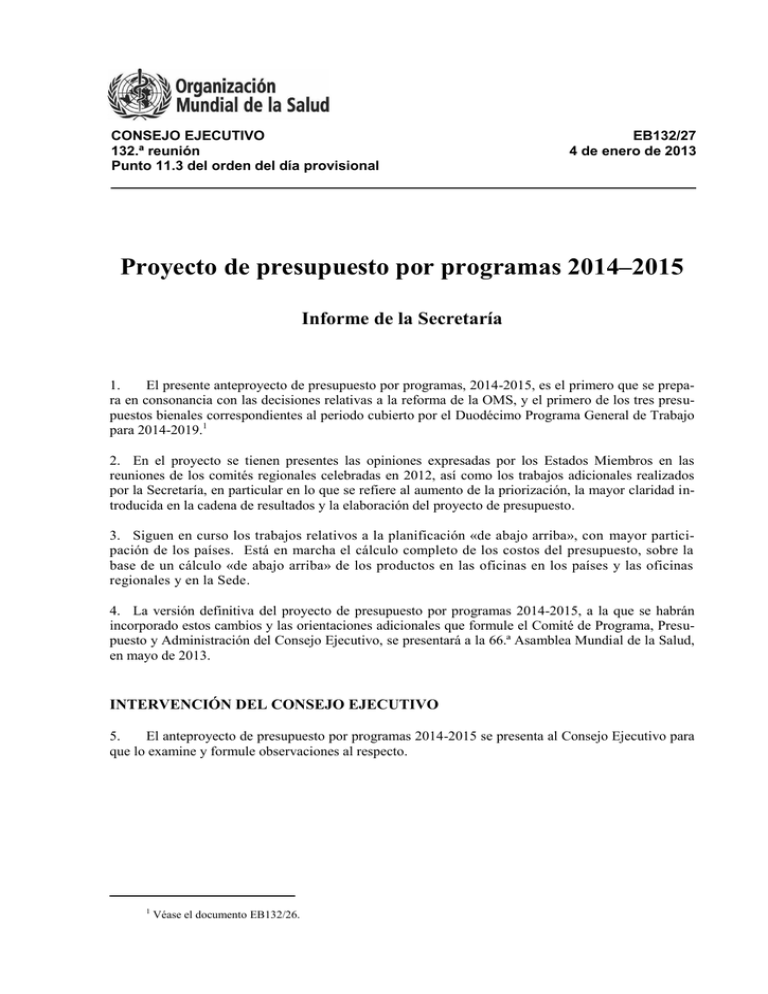 Proyecto de presupuesto por programas 2014–2015