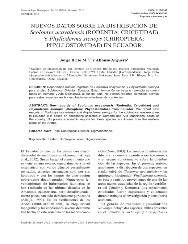 Brito y Arguero 2012. Scolomys y Phylloderma en Ecuador.pdf