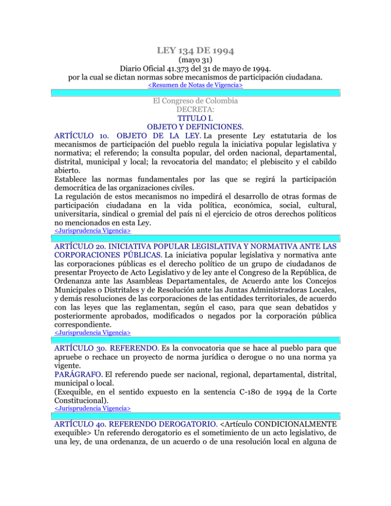 Ley 134 de 1994
